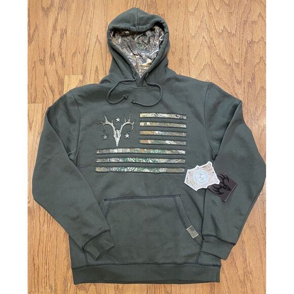 Shirts | New Buck Wear Mens Hidden Skull Real Tree Camo Hoodie Flag ...